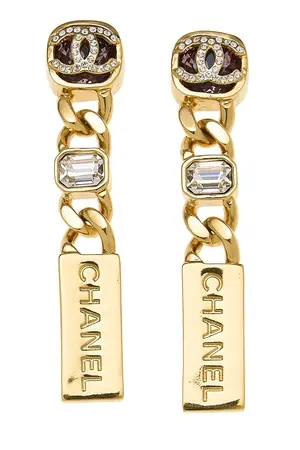 Chanel Crystal 'cc' Dangle Earrings - Purple