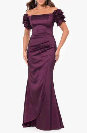 XSCAPE EVENINGS Off-the-shoulder Taffeta Gown - Wine