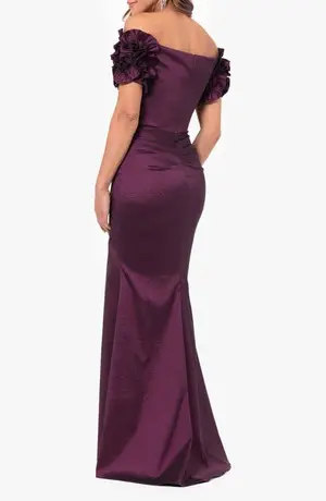 XSCAPE EVENINGS Off-the-shoulder Taffeta Gown - Wine