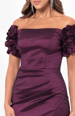 XSCAPE EVENINGS Off-the-shoulder Taffeta Gown - Wine