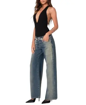 EDIKTED Deep V Backless Bodysuit