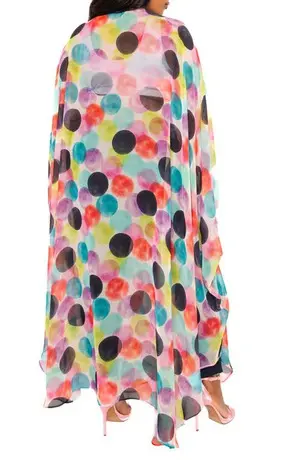 BUXOM COUTURE Polka Dot Print Chiffon Robe With Wrist Bands - Violet Multi
