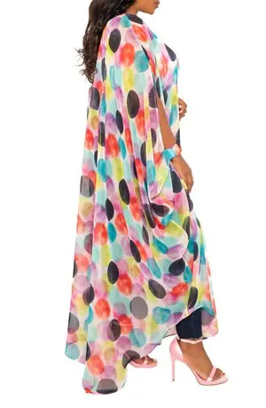 BUXOM COUTURE Polka Dot Print Chiffon Robe With Wrist Bands - Violet Multi