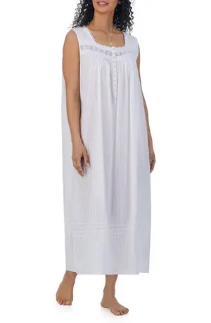Eileen West Stripe Cotton Ballet Nightgown White