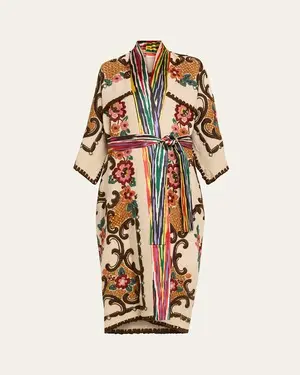 Rianna + Nina Floral Embroidered Self-tie Kimono - Multi