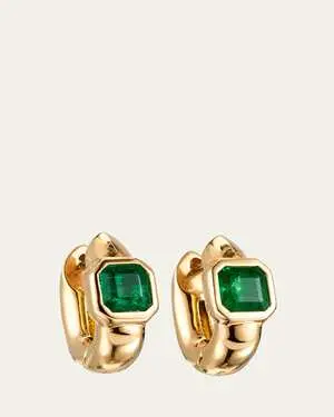 UNIFORM OBJECT 18k Yellow Gold Tusk Huggie Earrings With Asscher-cut Stones - Emerald