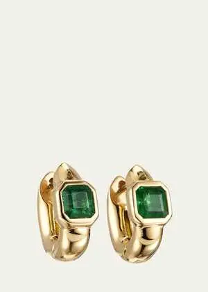 UNIFORM OBJECT 18k Yellow Gold Tusk Huggie Earrings With Asscher-cut Stones - Emerald
