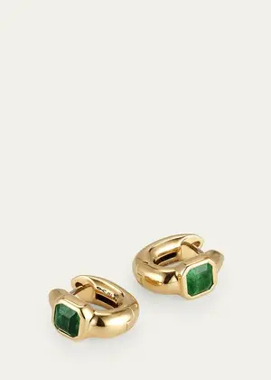 UNIFORM OBJECT 18k Yellow Gold Tusk Huggie Earrings With Asscher-cut Stones - Emerald