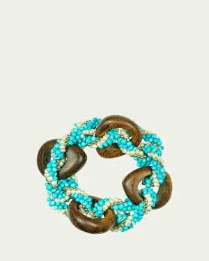 Meredith Frederick 14k Yellow Gold, Wood, Turquoise And Pearl Link Bracelet - Multi