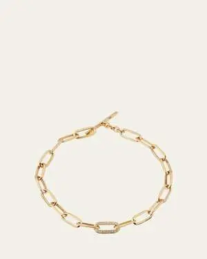 Lizzie Mandler 18k Knife Edge Link Bracelet With Pavé Diamond Center Link - Gold