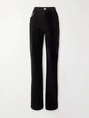 Bottega Veneta Leather-trimmed Cotton-corduroy Straight-leg Trousers - Blue