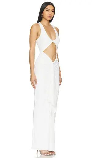 Superdown Amai Maxi Dress With Front Cut-out And Draped Ruffles - White