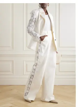 SAFIYAA Fredan Guipure Lace-trimmed Cotton-twill Wide-leg Pants