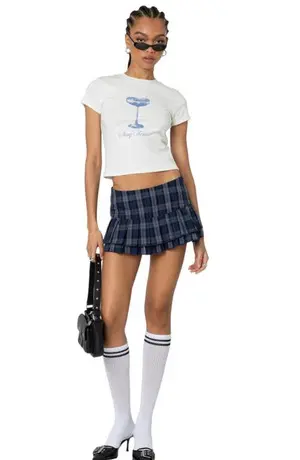 EDIKTED Ara Plaid Pleated Miniskort