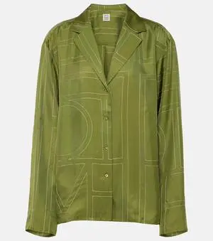 TOTÊME Toteme Monogram Silk Twill Pajama Shirt Green
