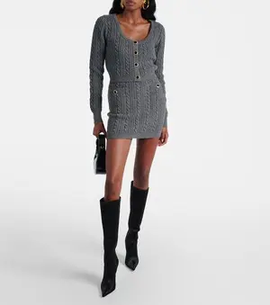 Alessandra Rich Cable-knit Wool Mini Skirt - Grey