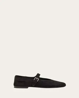 THE ROW Boheme Suede Ballerina Flats - Black