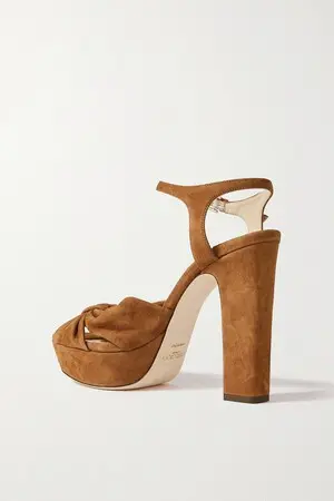 JIMMY CHOO Heloise 120 Knotted Suede Platform Sandals - Light Brown