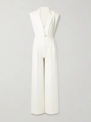 Norma Kamali Belted Pleated Jersey Jumpsuit - White