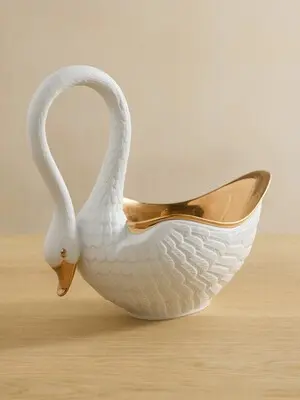 L'Objet Swan Large Gold-plated Porcelain Bowl White