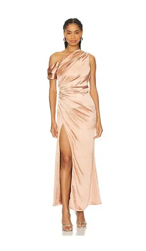ELLIATT Ruched Satin Maxi Dress With Slit