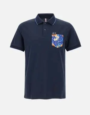 SUN 68 Cotton Polo Shirt With Print Pocket