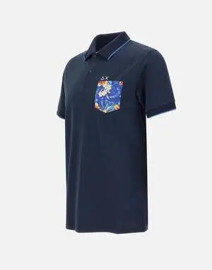 SUN 68 Cotton Polo Shirt With Print Pocket