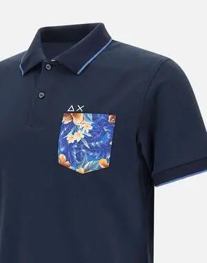 SUN 68 Cotton Polo Shirt With Print Pocket