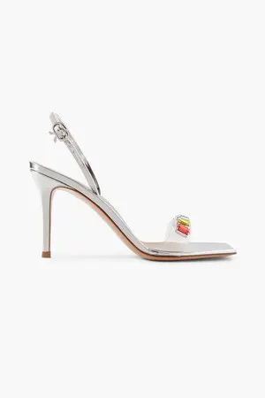 GIANVITO ROSSI Gianvito Rossi Ribbon Candy 85 Mirrored-Leather And Embellished PVC Slingback Sandals - Silver