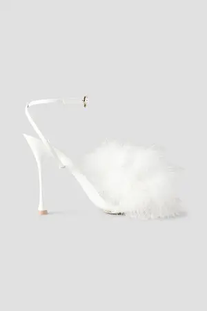 GIANVITO ROSSI Spice Plume 95 Feather-embellished Patent-leather Sandals - White