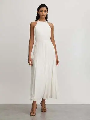 AMUR Plisse Halter Neck Maxi Dress