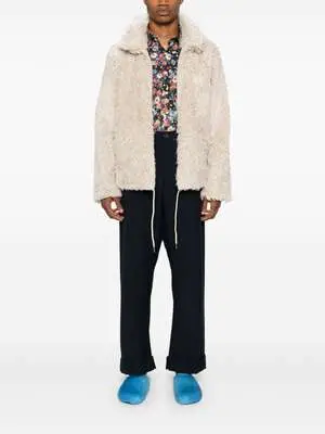 Marni Logo-patch Faux-shearling Jacket - Neutrals