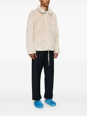 Marni Logo-patch Faux-shearling Jacket - Neutrals