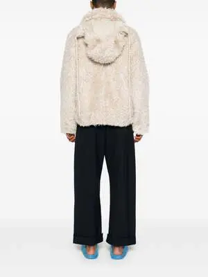 Marni Logo-patch Faux-shearling Jacket - Neutrals