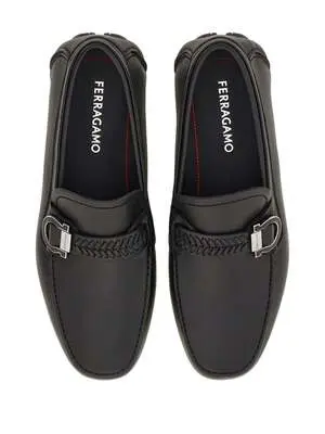 FERRAGAMO Gancini Driver Loafers In Calfskin - Black