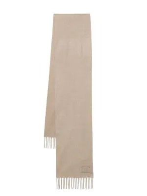 Max Mara Embroidered-logo Cashmere Scarf - Neutrals
