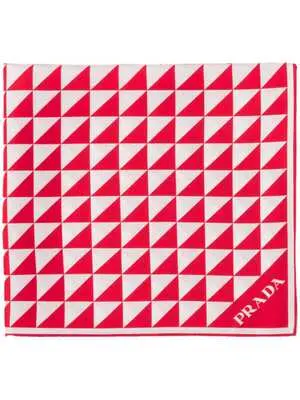 Prada Printed Silk Twill Scarf Red