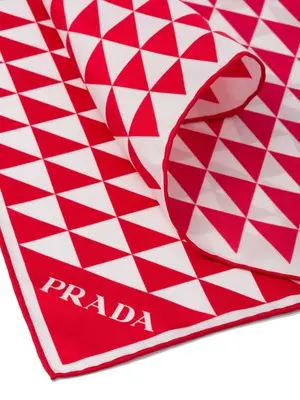 Prada Printed Silk Twill Scarf - Red