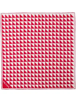 Prada Printed Silk Twill Scarf - Red