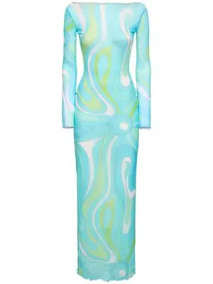 Emilio Pucci Printed Mesh Long Dress