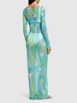 Emilio Pucci Printed Mesh Long Dress