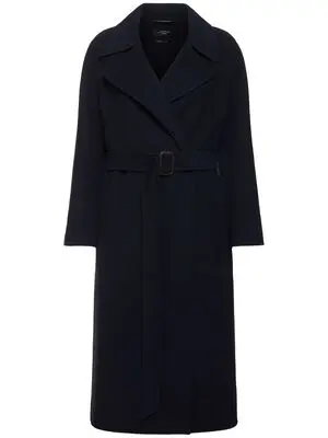 Max Mara WEEKEND MAX MARA Manu Belted Wool Midi Coat - Navy