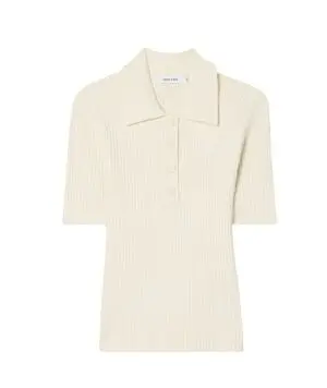 SPORTY & RICH Appliquéd Ribbed-knit Polo Shirt