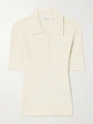 SPORTY & RICH Appliquéd Ribbed-knit Polo Shirt