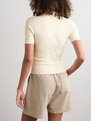 SPORTY & RICH Appliquéd Ribbed-knit Polo Shirt