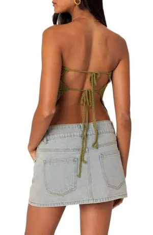 EDIKTED Niki Openwork Strapless Top - Olive