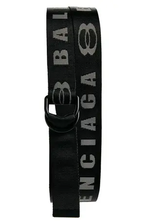 Balenciaga Logo D-ring Belt - 1064 Black/ L Dark Grey