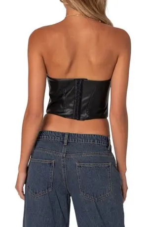 EDIKTED Aberdeen Faux Leather Strapless Crop Top