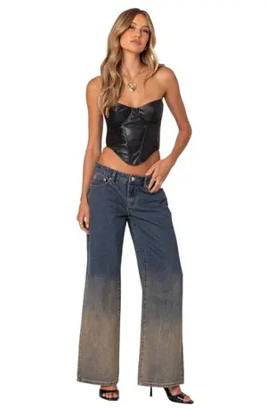 EDIKTED Aberdeen Faux Leather Strapless Crop Top