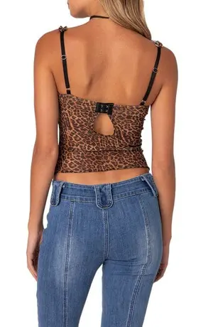 EDIKTED Lidia Print Sheer Mesh Bra Top - Leopard